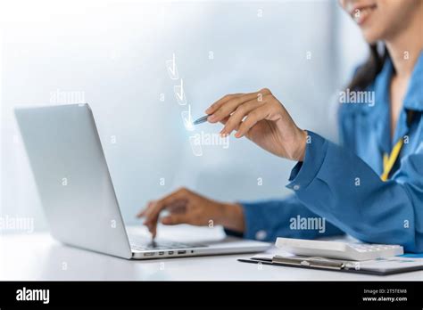 Businesswoman Use Pen To Tick Correct Sign Mark In Checkbox For Quality