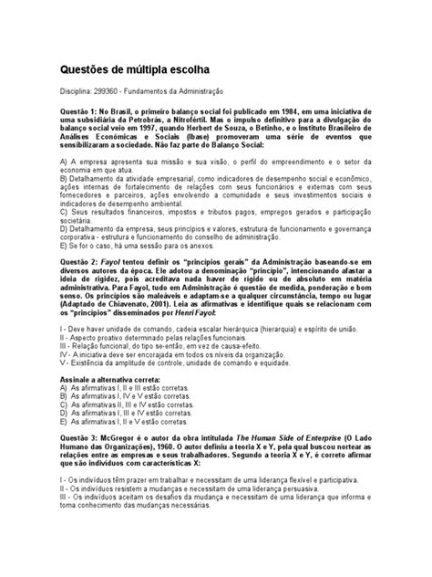 Prova Fundamentos Da Administração Com Gabarito Unip Pdf