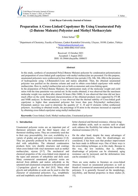 Pdf Preparation A Cross Linked Copolymer By Using Unsaturated Poly 2