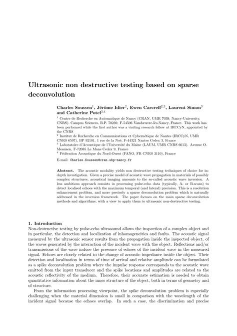 PDF Ultrasonic Non Destructive Testing Based On Sparse Deconvolution