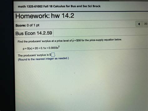 Solved Math 1325 61002 Fall 18 Calculus For Bus And Soc Sci