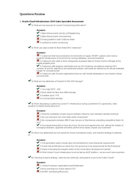Oracle Cloud Infrastructure 2019 Sales Specialist Assessment Pdf Cloud Computing Oracle