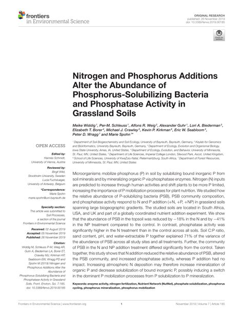 Pdf Nitrogen And Phosphorus Additions Alter The Abundance Of Phosphorus Solubilizing Bacteria