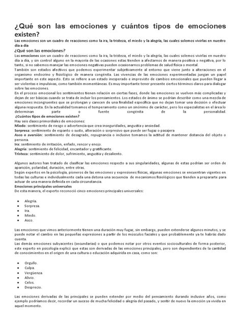 Qué Son Las Emociones Y Cuántos Tipos De Emociones Existen Pdf