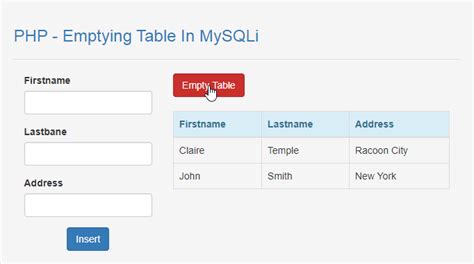 php emptying table in mysqli sourcecodester