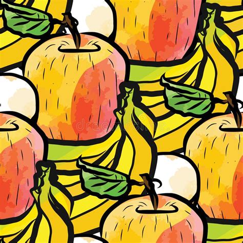 Seamless Pattern Of Bananas And Apples Stock Vector Illustration Of