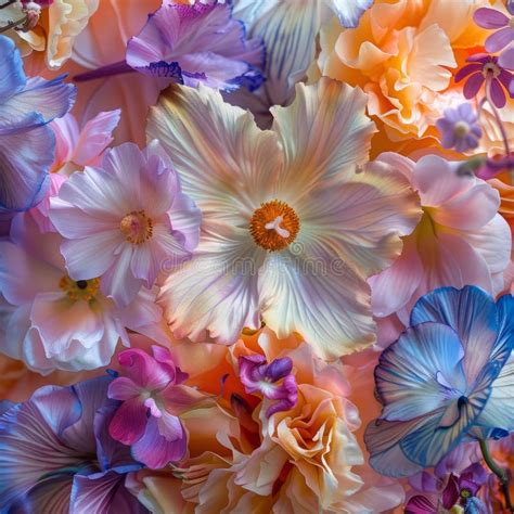 A Beautiful Bouquet Of Various Flowers In Soft Pastel Colors With A