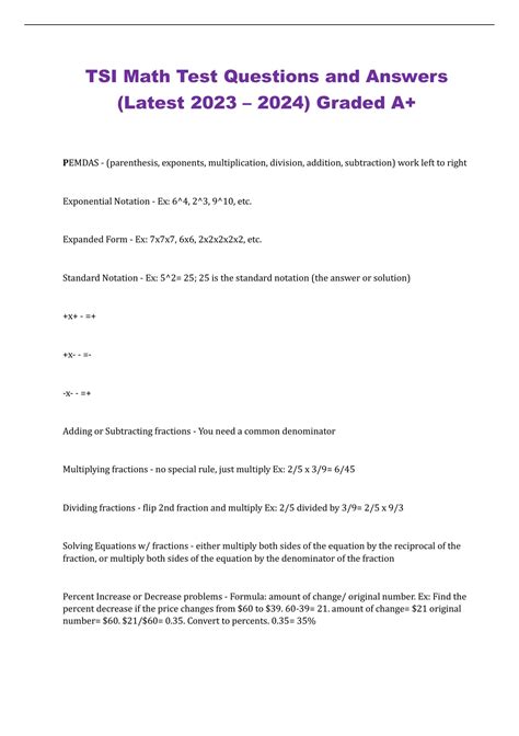 Tsi Math Test Questions And Answers Latest 2023 2024 Graded A Tsi Stuvia Us