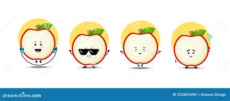 Cute Apple Character Collection Stock Vector Illustration Of Smile Green