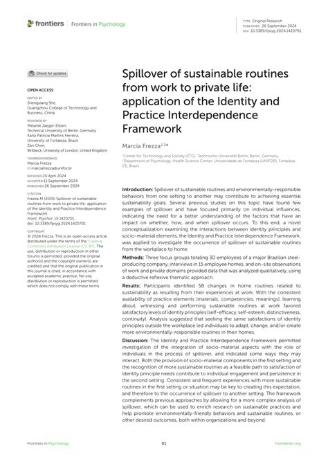 Pdf Spillover Of Sustainable Routines From Work To Private Life