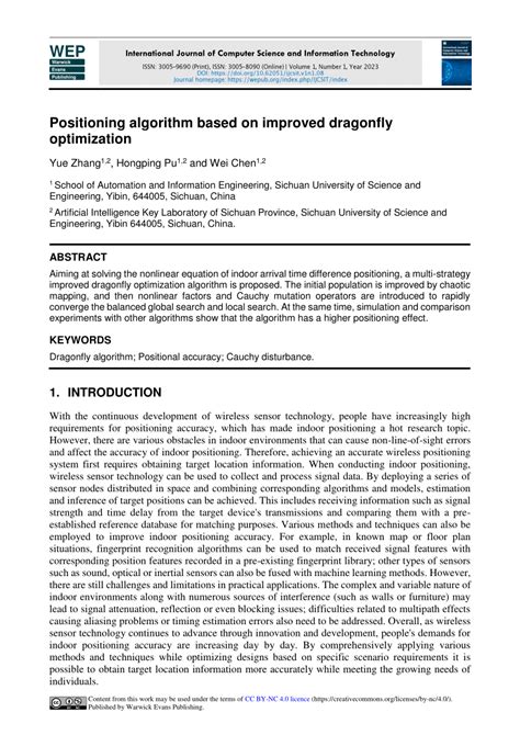 Pdf Positioning Algorithm Based On Improved Dragonfly Optimization