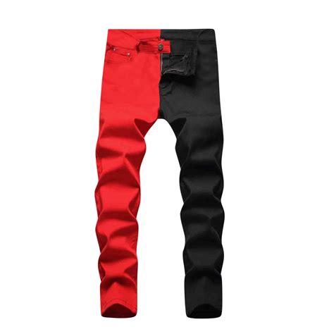 Vsssj Mens Denim Pants Oversized Fit Color Block Patchwork Zipper