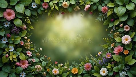 Floral Border With Greenery And Light Background For Spring Concepts