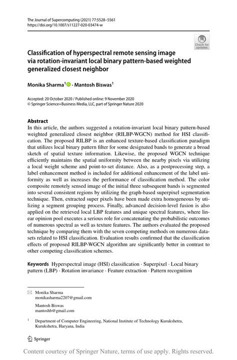 Classification Of Hyperspectral Remote Sensing Image Via Rotation Invariant Local Binary Pattern