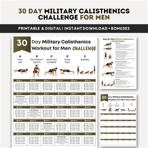 30 Day Military Calisthenics Challenge For Men Printable Bodyweight