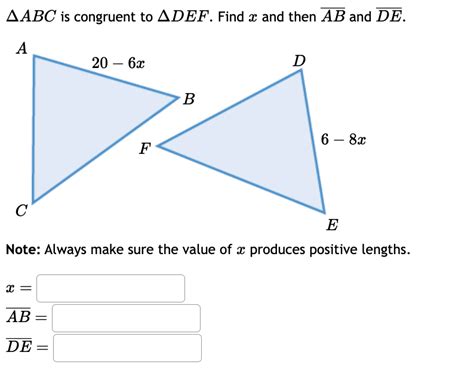solved abc is congruent to def find x and then ab and de