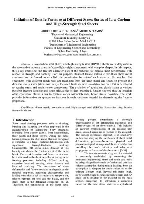Pdf Initiation Of Ductile Fracture At Different Stress States Of Low