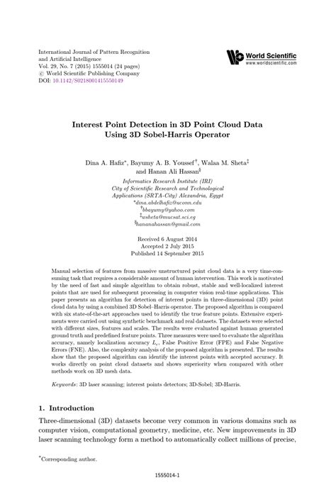 Pdf Interest Point Detection In 3d Point Cloud Data Using 3d Sobel