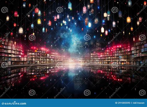 Illustration Of Dark Room With Sparkling Lamp On The Top Stock Image
