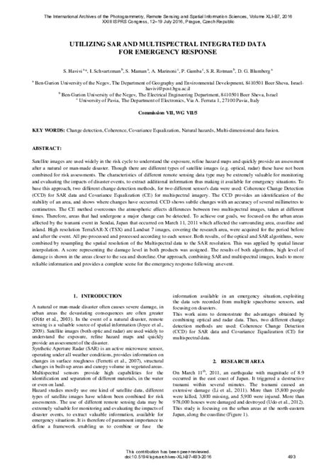 Pdf Utilizing Sar And Multispectral Integrated Data For Emergency Response