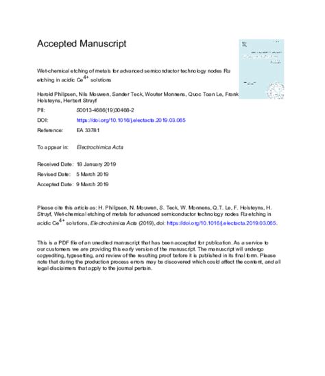 Pdf Wet Chemical Etching Of Metals For Advanced Semiconductor