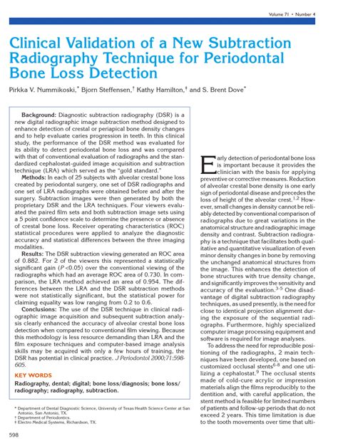 Pdf Clinical Validation Of A New Subtraction Radiography Technique For Periodontal Bone Loss
