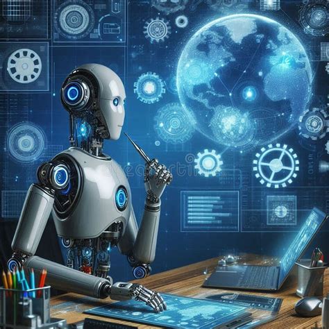 Robot Android Scientist Scientific Developments Future Planet Earth Space Research Laptop