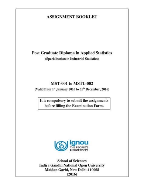 Assignment Booklet Pgdast 2016 Pdf Statistical Hypothesis Testing Null Hypothesis