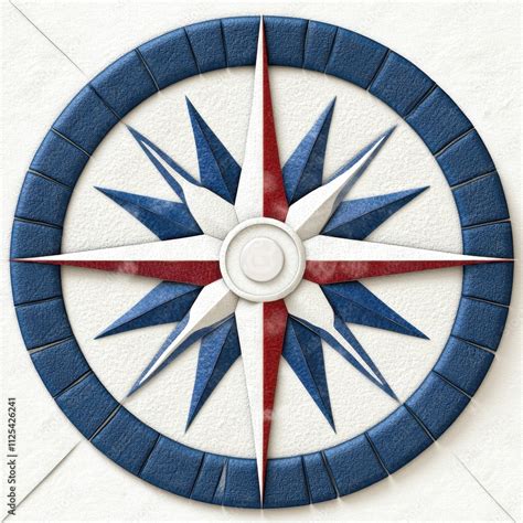 Compass Rose Design With Blue Red And White Colors On A Textured