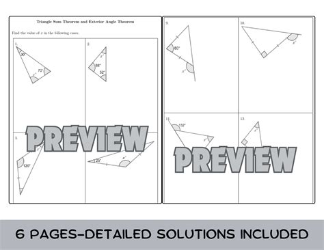 Triangle Sum Theorem And Exterior Angle Theorem Worksheet With Solutions Teaching Resources