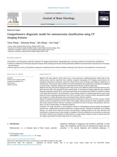 Pdf Comprehensive Diagnostic Model For Osteosarcoma Classification
