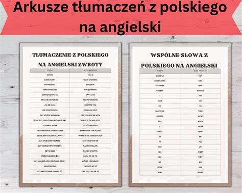 Pięć Podręcznych Arkuszy Do Tłumaczenia Z Polskiego Na Etsy UK