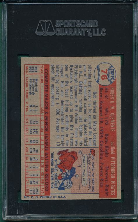 Lot Detail 1957 Topps 76 Bob Clemente Sgc 84