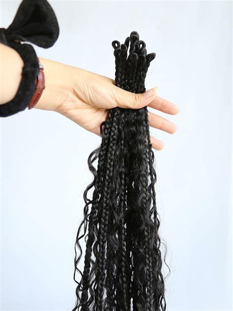 Pre Looped Crochet Boho Box Braids With Burmese Human Hair Curls