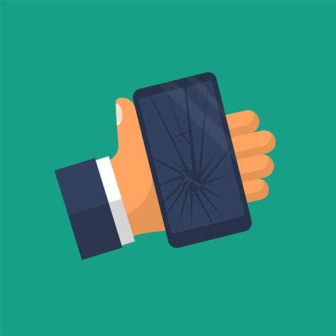 Smartfon z pękniętym ekranem w dłoni człowieka Zepsuty telefon Pęknięcie na ekranie Ilustracja