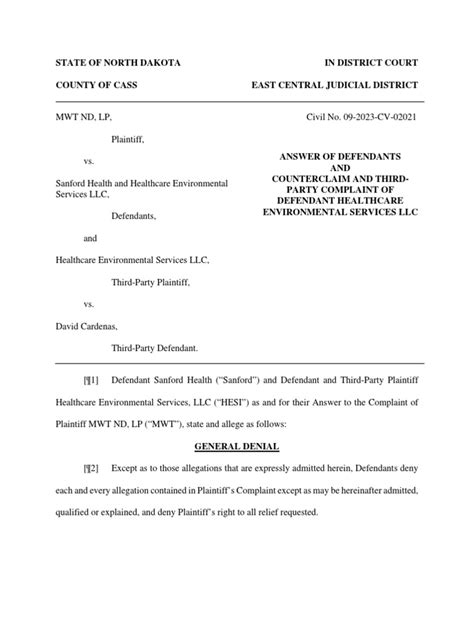 Sanford Monarch 62923 Defendants Answer Counterclaim And Third
