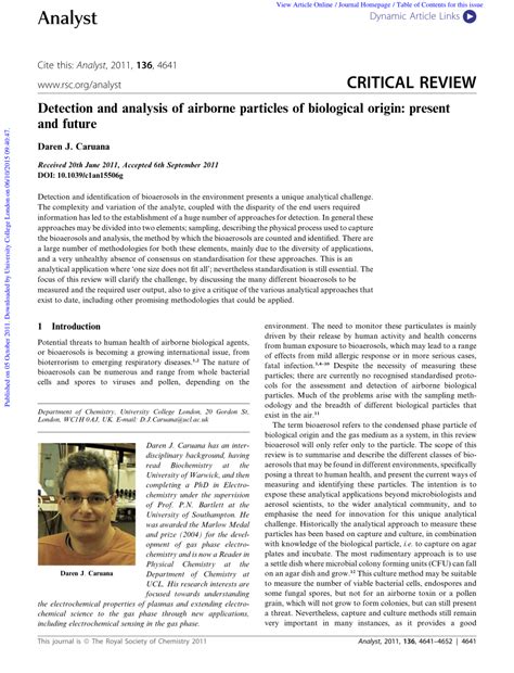 Pdf Detection And Analysis Of Airborne Particles Of Biological Origin Present And Future