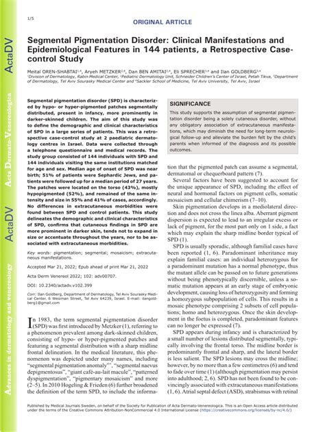 Pdf Segmental Pigmentation Disorder Clinical Manifestations And