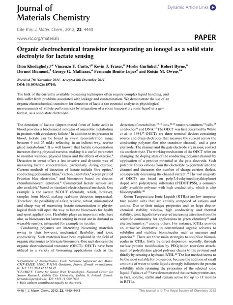 Pdf Organic Electrochemical Transistor Incorporating An Ionogel As Solid State Electolyte For