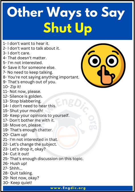 220 Other Ways To Say Shut Up Synonyms Of Shut Up Engdic