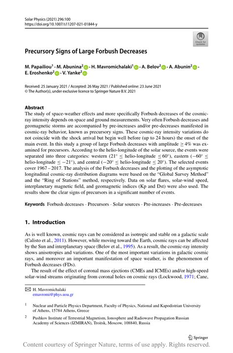 Precursory Signs Of Large Forbush Decreases Request Pdf