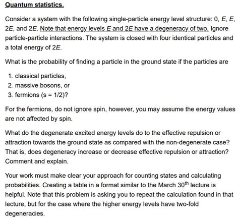 Solved Quantum Statistics Consider A System With The