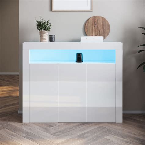 Kommode Sideboard Mit Led Beleuchtung Weiß Hochglanz Wohnzimmer