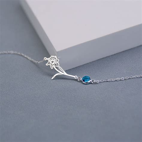 Birthstone Flower Necklace Birth Flower Necklace Etsy