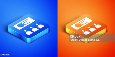 파란색과 주황색 배경에서 격리된 등도 교육 프레젠테이션 아이콘 정사각형 버튼입니다 벡터 일러스트레이션 3차원 형태에 대한 스톡 벡터 아트 및 기타 이미지 Istock