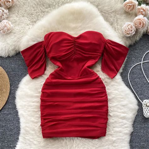 Romantic Red Satin Puff Sleeve Mini Dress On Luulla