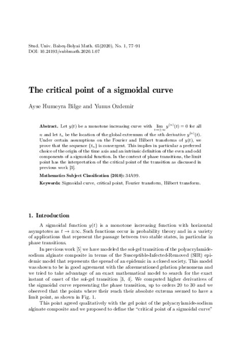 Pdf The Critical Point Of A Sigmoidal Curve