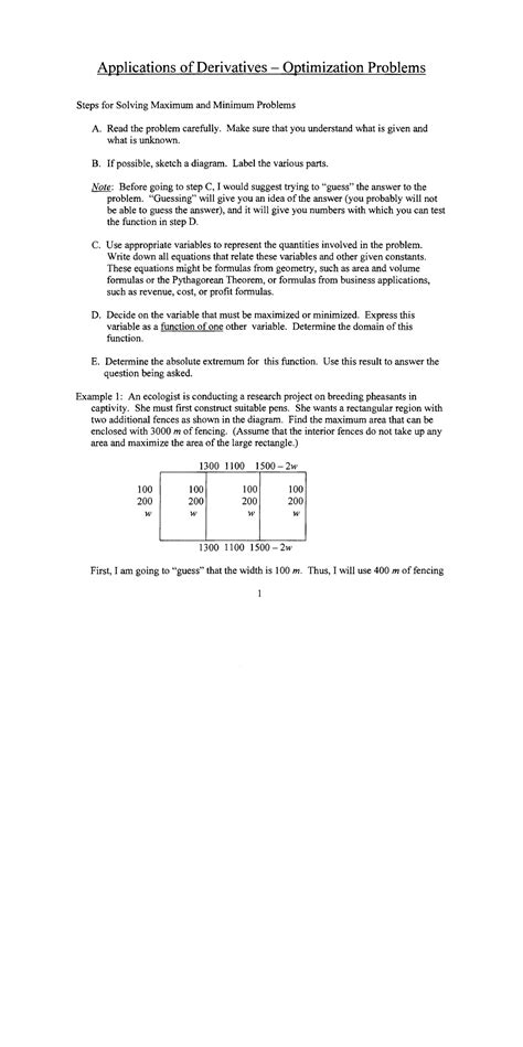 Optimization Problems Calculus 1 Studocu