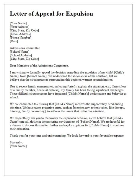 Letter Template For Private School Expulsion Appeal Free Samples In