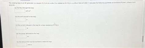 Solved The Rotating Loop In An AC Generater Is A Square 15 0 Chegg Com